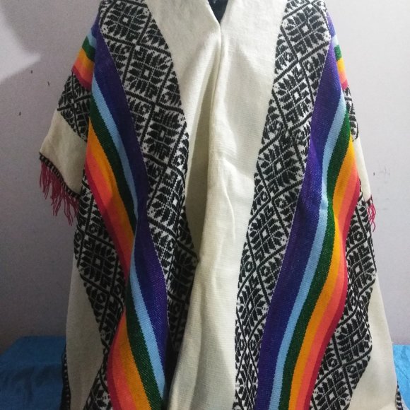 Sweaters | Peruvian Poncho With Hat Knitted In Andean Community Wool ...